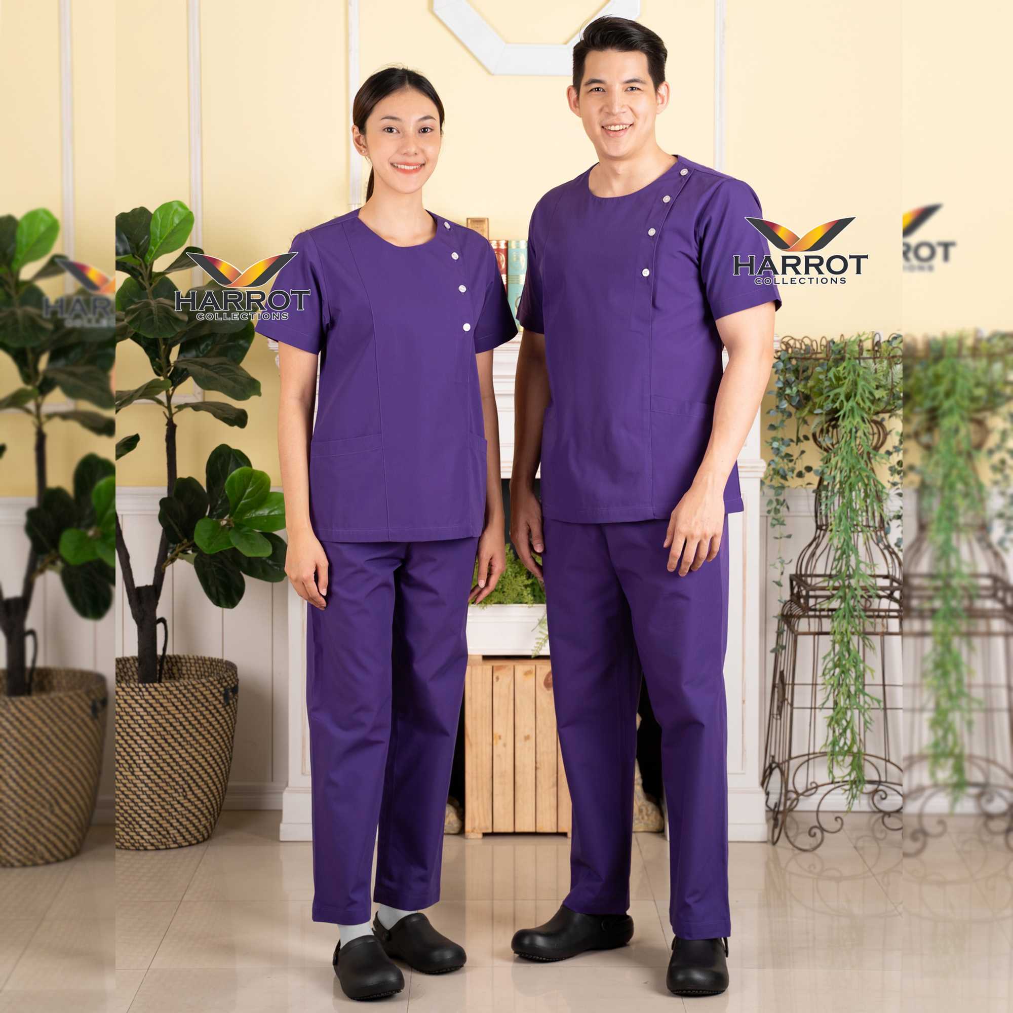 เสื้อสครับ ชุดพยาบาล คอกลม สีม่วงเข้ม (เสื้อ+กางเกง) (HPG0162) | LINE ...