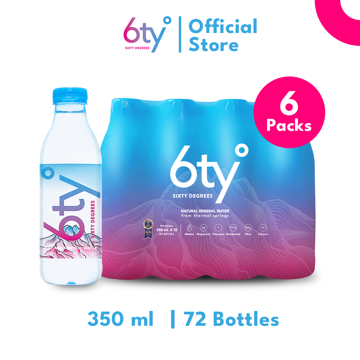 [350ml 6 แพ็ก 72 ขวด] 6ty Degrees ซิกตี้ดีกรี น้ำแร่ธรรมชาติ | LINE ...