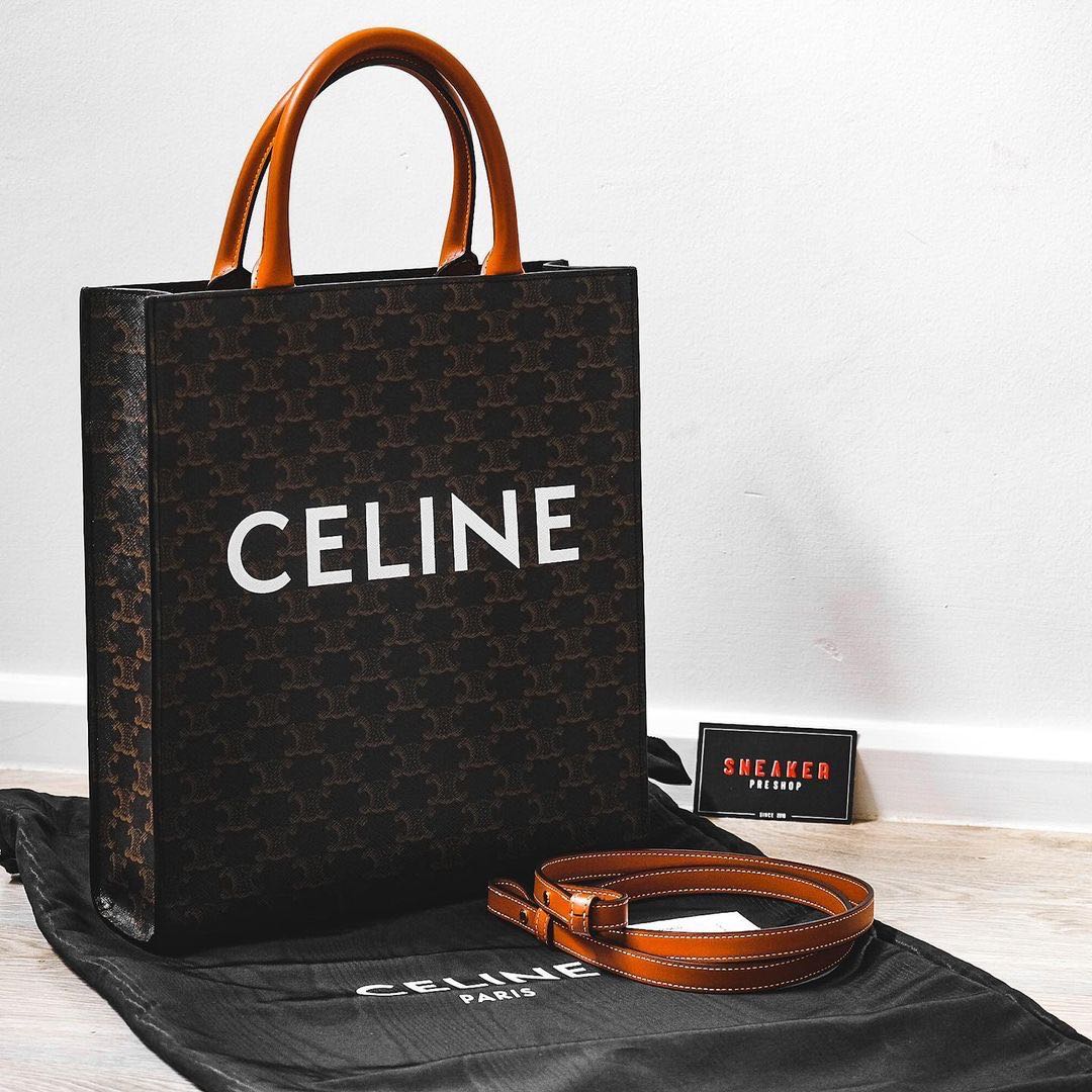 Celine Small Cabas Vertical in Triomphe Canvas And Calfskin Tan | LINE ...