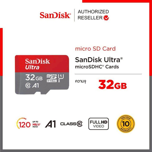 Sandisk Ultra MicroSDHC UHS-I 32GB ความเร็วอ่านสูงสุด 120 MB/s U1 A1 (SDSQUA4-032G-GN6MN) | LINE ...