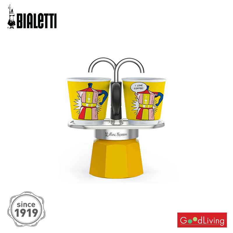 Bialetti หม้อต้มกาแฟ รุ่น Mini Express Yellow 2 Cups Lichtenstein (ลิกเ ...