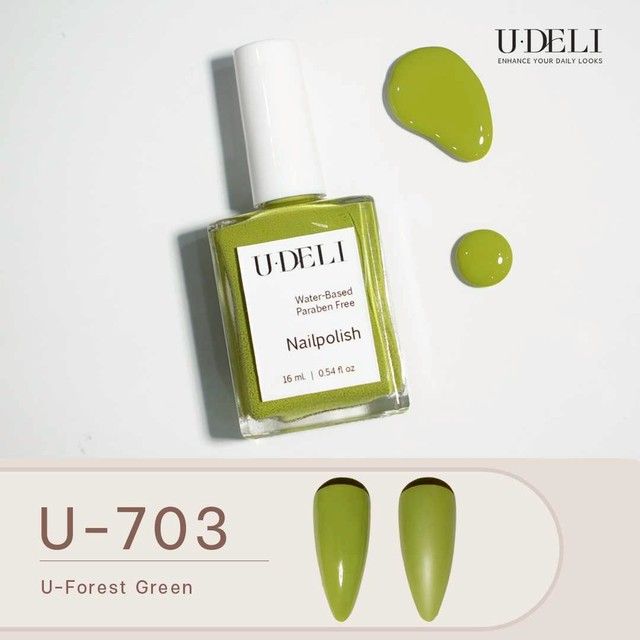 U-DELI สีทาเล็บกึ่งเจล U703 Green Tone Vegan Nailpolish (ไม่อบ) สีเขียว ทาง่าย สีเงา ไร้กลิ่น ...