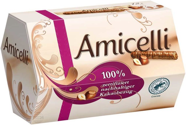 Amicelli Hazelnut Cream filled Milk Chocolate covered Wafer Rolls Net ...