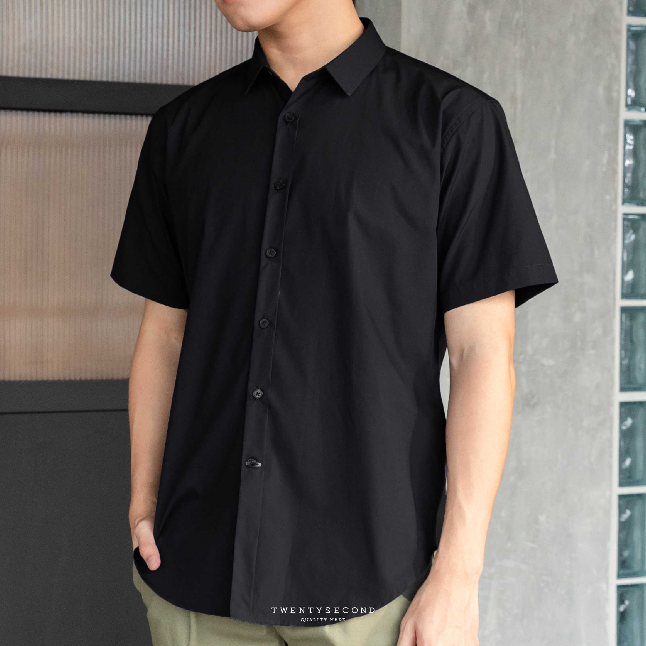 CUTAWAY NEW COLLAR SHIRT - BLACK | LINE SHOPPING