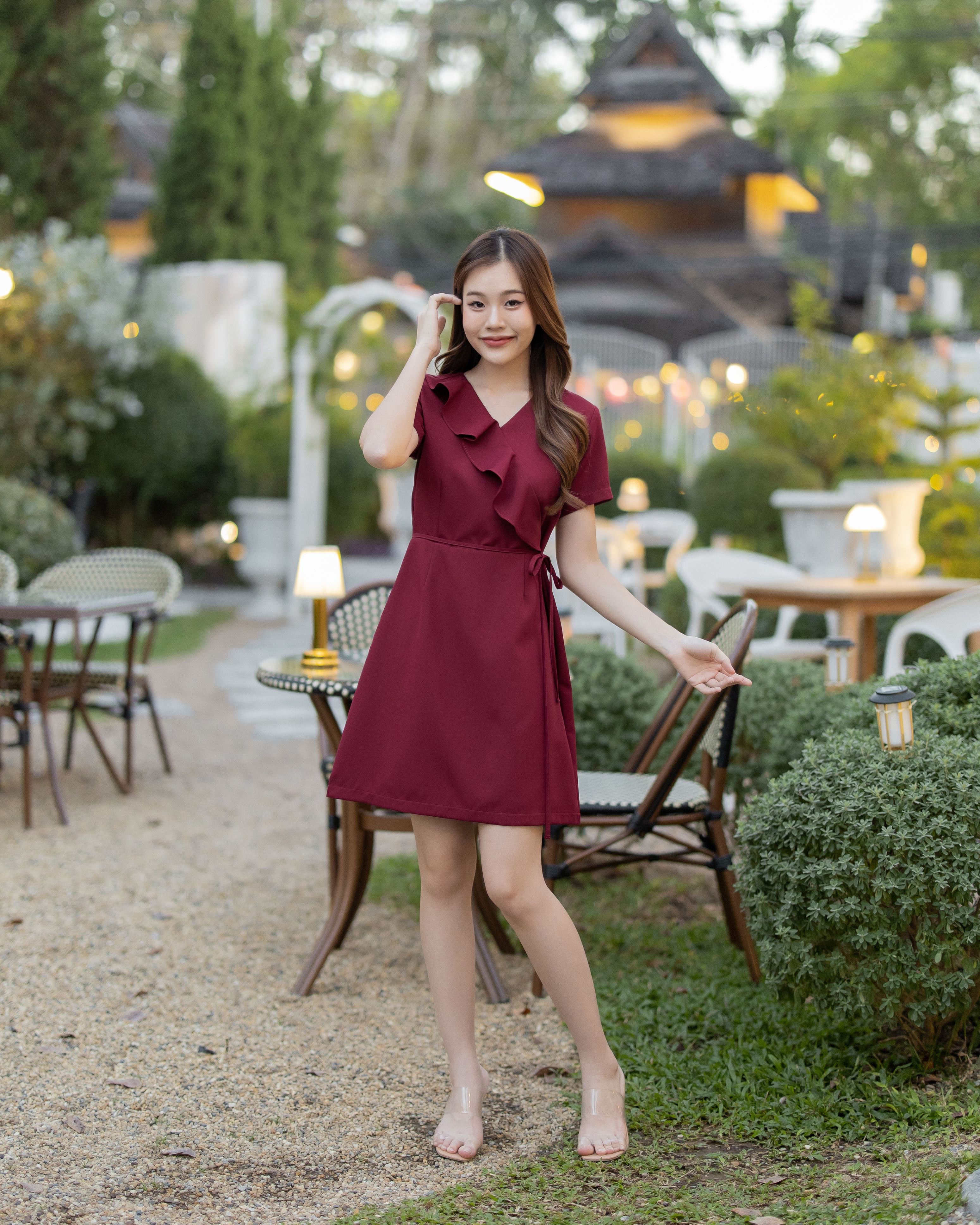 London Dress (Burgundy) | LINE SHOPPING